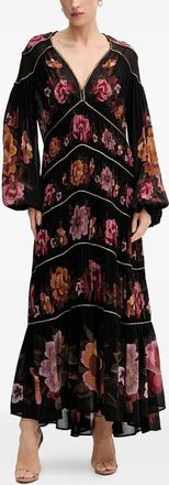 Farm Rio Maxikleid mit Blumen-Print - Schwarz