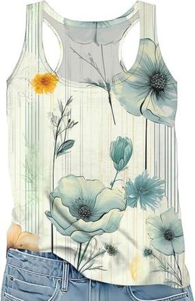 Generic Debardeur Femme Chic et &eacute;l&eacute;gant Imprim&eacute; Chemisier sans Manche Imprim&eacute; D&eacute;bardeur Crop Top Ete Haut Sexy Chic et Elegant Fluide Ample Caraco Vetement Fe