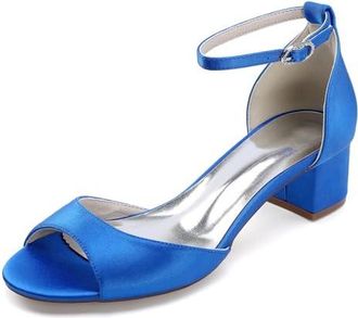 Generic Chaussures De Mariage Femmes Bout Ouvert Talons Sandales Blocs Bas Mari&eacute;e Sexy High Heels Bureau Travail Soir 4.5Cm,Royal Blue,41 EU