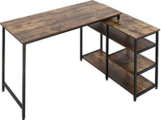 HOMCOM Bureau Informatique Design Industriel Bureau dangle 3 étagères Aspect Vieux Bois métal Noir