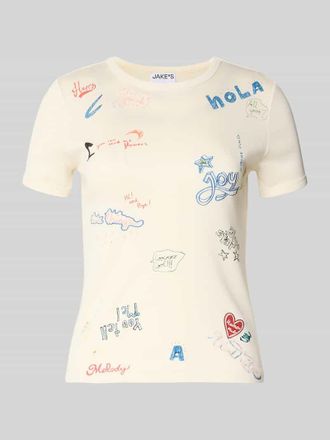 Jake*s Casual T-Shirt im Allover-Look mit Rundhalsausschnitt