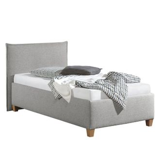 Ars Natura home24 Polsterbett Kolb&auml;ck Strukturstoff 100 x 200cm Bezug: Strukturstoff F&uuml;&szlig;e: Massivholz Buche, ge&ouml;lt Grau/Granit ohne Lattenrost & Matratze