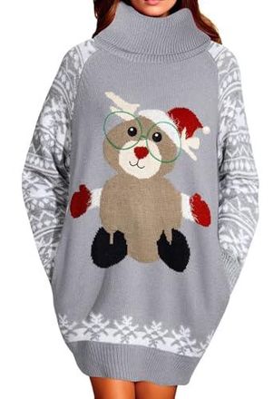 Pink Queen Robe pull surdimensionn&eacute;e pour femme - Col roul&eacute; - En grosse maille - Pour No&euml;l, gris, L