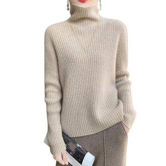 Generic Pull Femme Hiver Pull Col Roul&eacute; Femme 100% Laine M&eacute;rinos Manches Longues Maille C&ocirc;tel&eacute;e &Eacute;pais Et Chaud Id&eacute;al pour lhiver LAutomne Et Le Printemps Beig