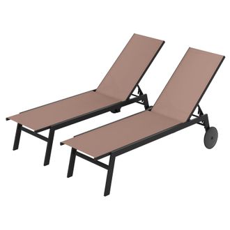 Giantex 2er Set Sonnenliege mit Rollen, wetterfeste Gartenliege mit 6-Fach Verstellbarer R&uuml;ckenlehne, Outdoor Liegestuhl f&uuml;r Garten und Poolbereich, bis 150 K