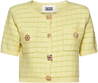 Silvian Heach Femme, Pulls, Jaune, Taille: 36 FR Veste Courte avec D&eacute;tails Bijoux