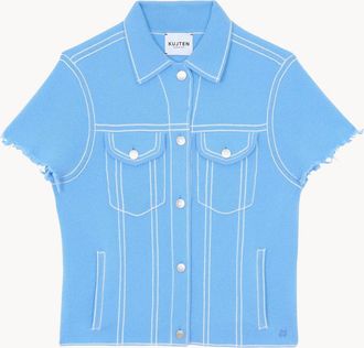 Kujten Veste cachemire courte jacquard denim, 4 fils - Veste Jessinda