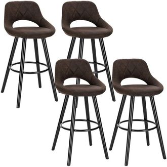 Woltu Woltu - 4 x Tabourets de Bar en Tissu Scientifique, Chaises de Bar Structure en Bois Massif, Brun Fonc&eacute;