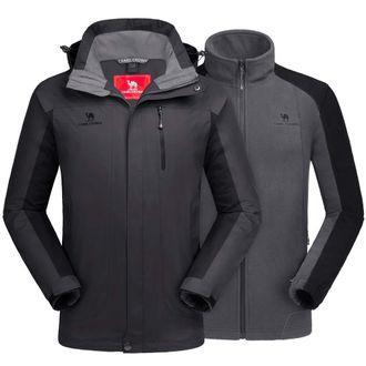 Camel Active Herren Skijacke 3 in 1 Wasserdicht Winterjacke Schneejacke Winddicht Kapuze mit Innen Warm Fleece Mantel, grau dunkel, XXL