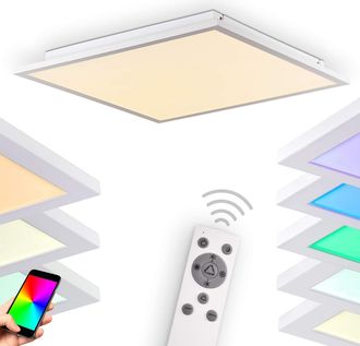 HOFSTEIN LED Panel Salmi, dimmbares Deckenpanel aus Aluminium in Weiß, 36W, 3000-6000 Kelvin, m. RGB-Farbwechsel, bedienbar über Smartphone-App (iOS & Android)