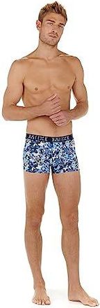 HOM Boxers Rocky 2 Boxeur ajusté, Lot de 3: imprimé Fleurs stylisées Tons de Bleus + Marine uni + Bleu uni, Homme