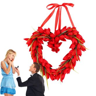 Generico Herzkranz zum Valentinstag - Saisonale T&uuml;rdekoration, dekorativer Kranz zum Valentinstag, f&uuml;r Zuhause, Wohnung, Wand, Kamin, Caf&eacute;, Wohnzimmer, Schlafz