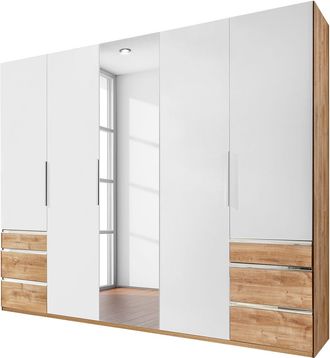 Fresh to go home24 Drehtürenschrank Level 36A 250 x 236cm Weiß/Beige/Alpinweiß/Plankeneiche Dekor mit Spiegeltür/-en