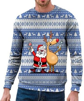 Generic Pull de Noël amusant pour homme - Pull de Père Noël - Pull à manches longues - Pull dhiver - Tenue de Noël - Famille - Renne - Père Noël - Imprimé nei