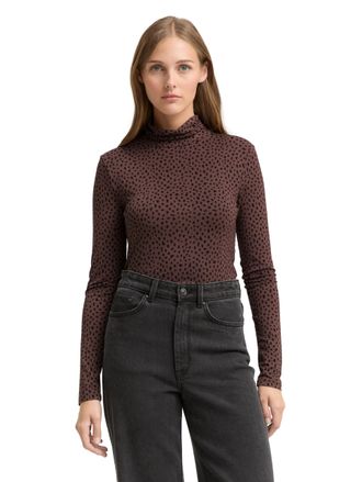 Tom Tailor Damen 1043068 Longsleeve T-Shirt, 38420-Brown Black Dotted Print, S