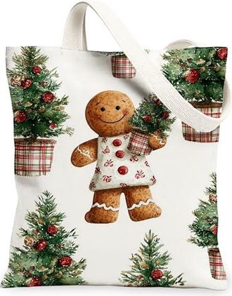 Generic Sacs fourre-tout en toile de pain dépices, joli motif de vacances, sacs à provisions réutilisables, festifs joyeux, légers et lavables à lépaule pour,