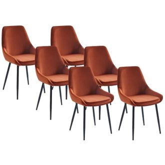 Vente-Unique Vente-unique - Lot de 6 chaises - Velours et m&eacute;tal noir - Terracotta - masurie