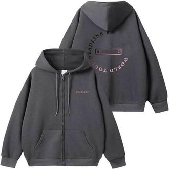 Generic Sweat &agrave; Capuche Unisexe en Coton avec Inscription &laquo;Deadline 2025 World Tour&raquo; for Les Fans(Gray-A,S)