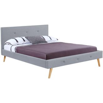IDMarket Skandinavisches Doppelbett oslo mit Kopfteil und Bettkasten 140 x 190 cm Stoff hellgrau
