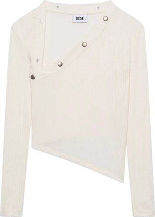 GCDS Gcds, Femme, Pulls, Blanc, Taille: 38 FR Haut &agrave; manches longues c&ocirc;tel&eacute; &agrave; boutons-pression