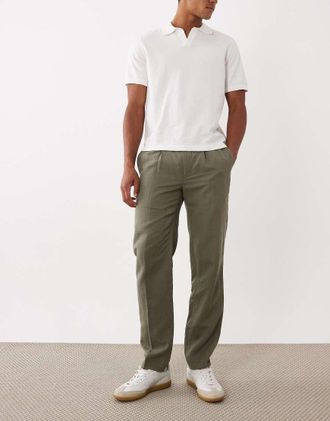 Mango Delave - Pantalon de costume densemble d&eacute;contract&eacute; en lin m&eacute;lang&eacute; - Vert olive