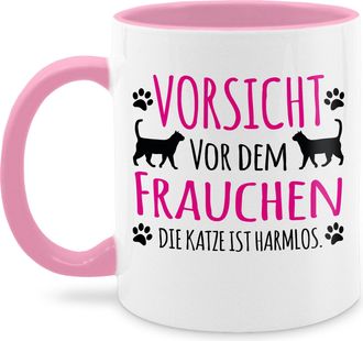 Shirtracer Tasse Tassen 325ml - Vorsicht vor dem Frauchen - Katze harmlos - 325 ml - Rosa - katzentassen katzenteetasse spr&uuml;che katzen katzenmama kaffeetasse geb