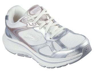 Skechers Sneaker SKECHERS GO RUN CONSISTENT 2.0, Damen, Gr. 38, silber (sanftes wei&szlig;, silberfarben), Leder, Synthetik, Textil, metallic, Schuhe Sneaker, Retro 