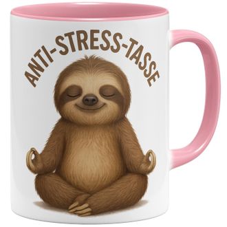 OM3 Faultier Anti-Stress Kaffee-Tasse mit Spruch - lustige Keramiktasse f&uuml;r Chiller und Faulenzer - Yoga Sloth Motiv - Keramik Becher - 325ml - Beidseitig