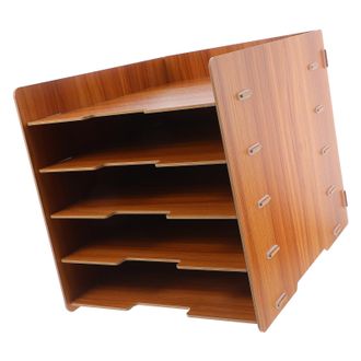 Soimiss Mehrschichtiger Holz Aktenhalter Schreibtisch Organizer f&uuml;r B&uuml;ro und Schule Dokumenten Papierablagehalter in Walnussoptik Einfache Montage Einsetzbar 