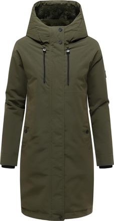 Navahoo Damen Langer Mantel warme Winterjacke mit Kapuze Hageltanz 14 Dark Olive Gr. L
