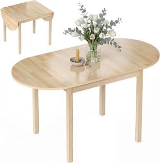 HOMCOM Esstisch aus Holz Klappbar K&uuml;chentisch f&uuml;r 6 Personen mit Drop-Leaf-Design Oval Klapptisch Esszimmertisch f&uuml;r Kleine R&auml;ume, Esszimmer, K&uuml;che 140 x 70 