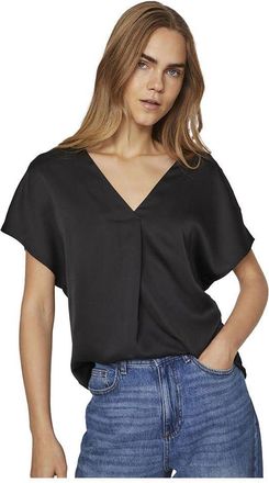 Vila Damen Viellette V-Neck S/S Satin Top-Noos Kurzarmbluse 14089239,Schwarz,40