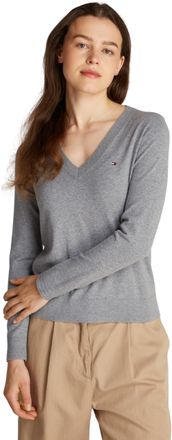 Tommy Hilfiger Damen Pullover Jersey Stitch V-Neck Strickpullover, Grau (Mid Grey Heather), XXS