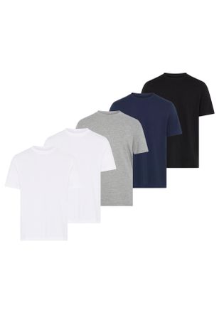 Man's World Rundhalsshirt MANS WORLD, Herren, Gr. S (44/46), wei&szlig;, blau, grau melange, Single Jersey, Obermaterial: 100% Baumwolle, unifarben, Basic, regular fit,