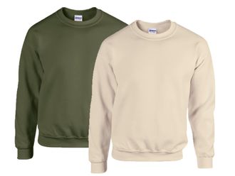 Gildan 2er Herren Sweatshirt Heavy Blend Sweat M L XL 2XL 3XL 4XL 5XL in verschiedenen Farbsets & HLKauf-Block (1x Military, 1x Sand & 1x HLKauf-Block, XXL)