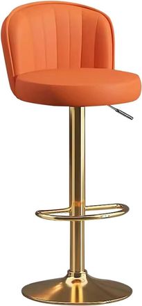 Generic Verstellbarer Drehhocker mit R&uuml;ckenlehne, Goldenen Beinen Und Orangefarbenem Lederbezug f&uuml;r K&uuml;che, Esszimmer Und Hausbar