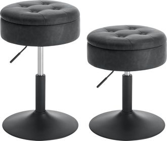 Woltu Schminktisch Stuhl 2er Set, Sitzhocker mit Stauraum, Hocker H&ouml;henverstellbar aus Bequemem Kunstleder, 360&deg; drehbar, F&uuml;r Schlafzimmer, Wohnzimmer, Essz