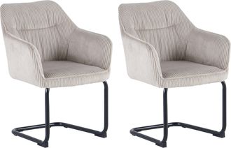 Byliving ELBA Schwingstuhl 2er Set, drehbar 180&deg; mit R&uuml;ckholfunktion, Grob-Cord Taupe, Metallgestell schwarz, Armlehnen