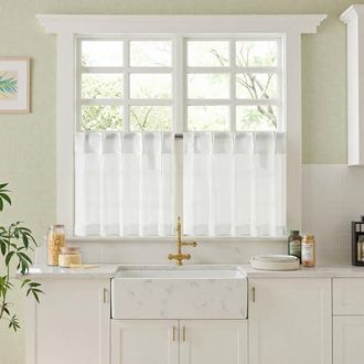 Miulee Voilages Rideaux Pliss&eacute;s avec Crochets pour Syst&egrave;me de Rail,Draperie Semi-Transparent avec Attaches Arri&egrave;re,Voile Int&eacute;rieur pour Cuisine Fen&ecirc;tre Chamb