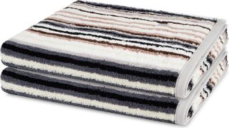 ROSS 2er-Set Duscht&uuml;cher Vita - 70x140cm, Garngef&auml;rbter Walkfrottee 520 g/m&sup2;, 100% Baumwolle, Weich & Saugstark mit Kordelaufh&auml;nger und gesticktem Logo - P