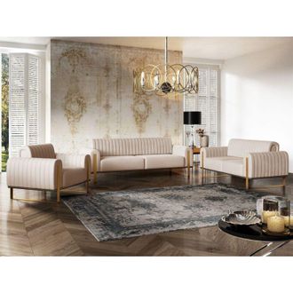 Fun Möbel Sofaset Designersofas valerie 3-2-1 in Stoff Elisa Velvet Beige