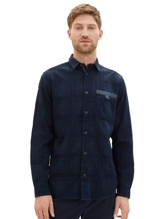 Tom Tailor Herren 1037455 Regular Fit Dobby Karo-Hemd mit Brusttasche, 10668-sky Captain Blue, XL