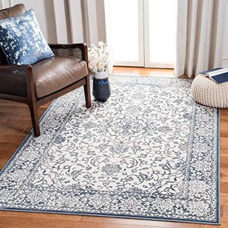 Safavieh Traditionell Teppich für Wohnzimmer, Esszimmer, Schlafzimmer - Noble Collection, Kurzer Flor, Dunkelblau und Elfenbein, 99 X 140 cm