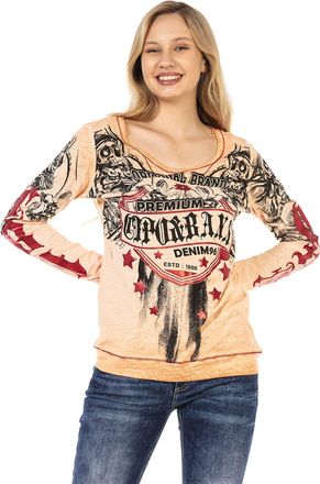 Cipo & Baxx Damen Langarmshirt Print Batik Design Longsleeve Sweater WL295 Salmon XL