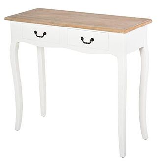 HOMCOM Table Console Table dentrée Bout de Canapé Style Mexicain 2 tiroirs dim. 87L x 34l x 78H cm MDF Bois Massif pin Clair Blanc