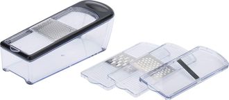 Westmark Reiben-/Hobel-Set mit 4 Schneideinsätzen und Auffangbehälter, Rostfreier Edelstahl/Kunststoff, Technicus Quadro, Transparent/Schwarz/Silber, 14352260