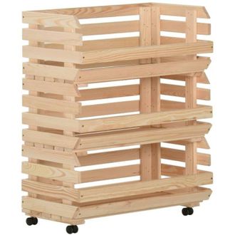 vidaXL Chariot de transporteur en bois massif avec 3 compartiments disponibles diff&eacute;rentes tailles taille : 77 x 30 x 80 cm