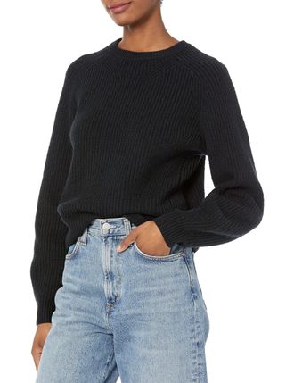 Amazon Essentials Damen Rippstrick-Pullover mit Rundhalsausschnitt, Schwarz, XXL