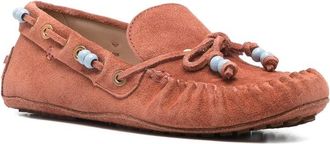 Farm Rio Bead-Embellished Calf Suede Loafer - Brown