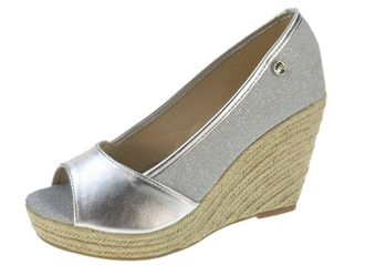 Beppi Damen Sandalen mit offenem Zehenbereich, Keilabsatz und Fersenriemen f&uuml;r Freizeitkleidung, silber, 38.5 EU